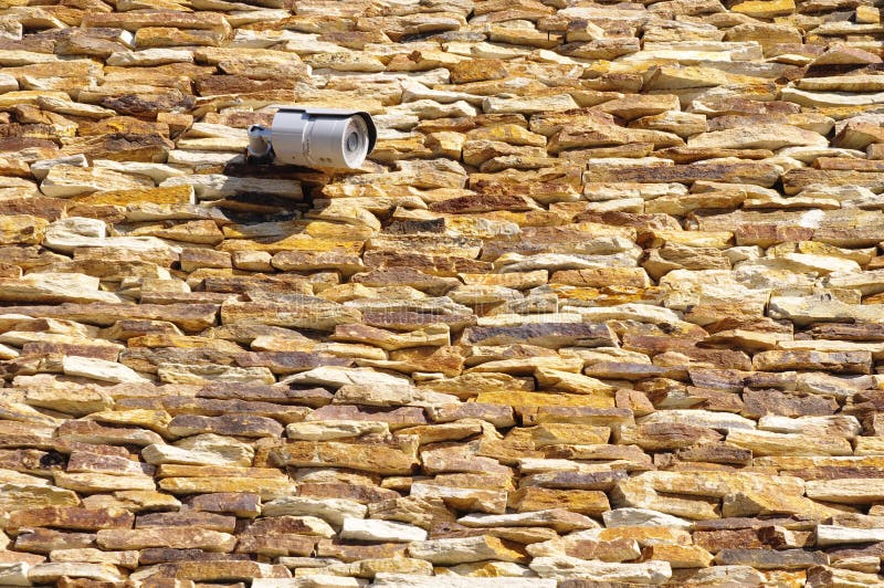 Stone Wall Closeup with in CCTV Camera Stock Photo - Image of alarm ...