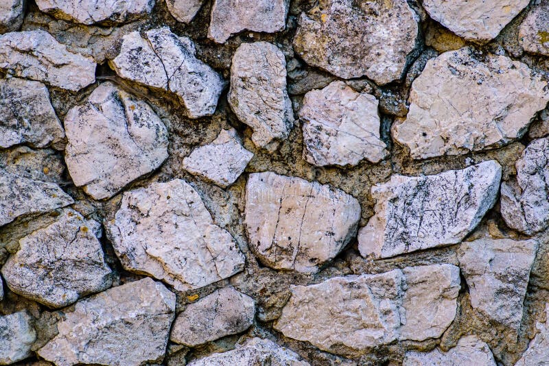 Stone Wall of Coarse Large Stones Connected by Concrete Stock Photo ...