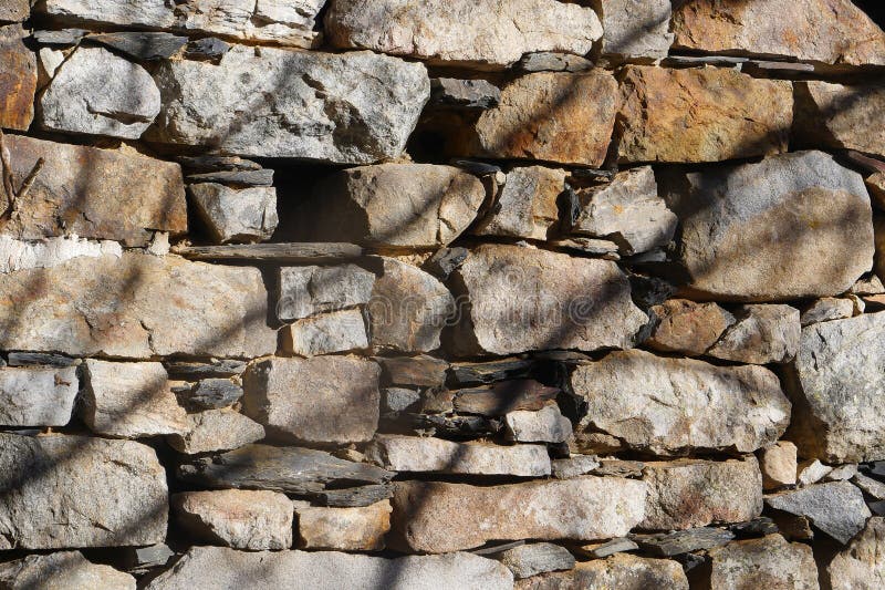 Stone Wall Constructed from Various Rock Types, Showcasing Nature S ...