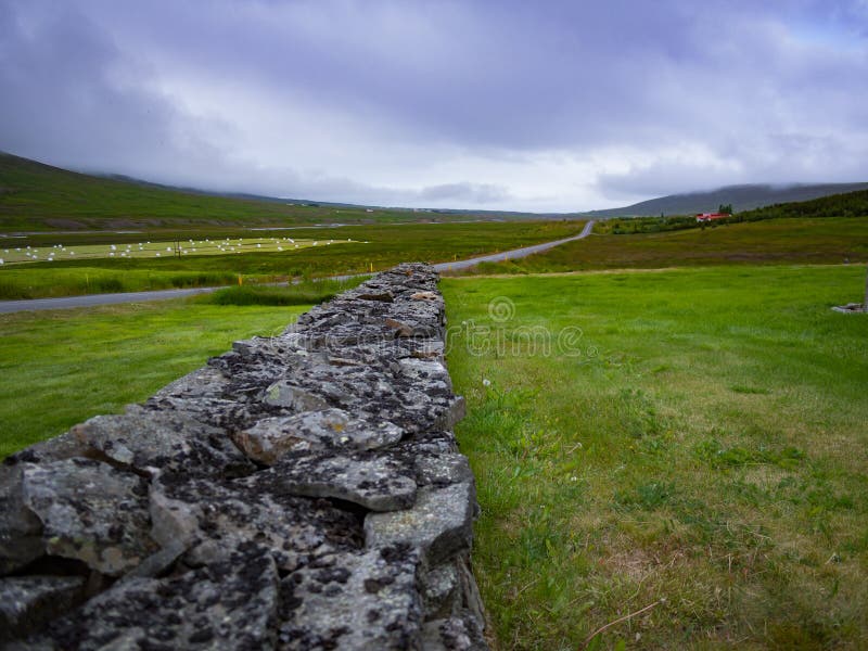 Stone Wall Dividing Fields in Iceland Stock Image - Image of ruin ...