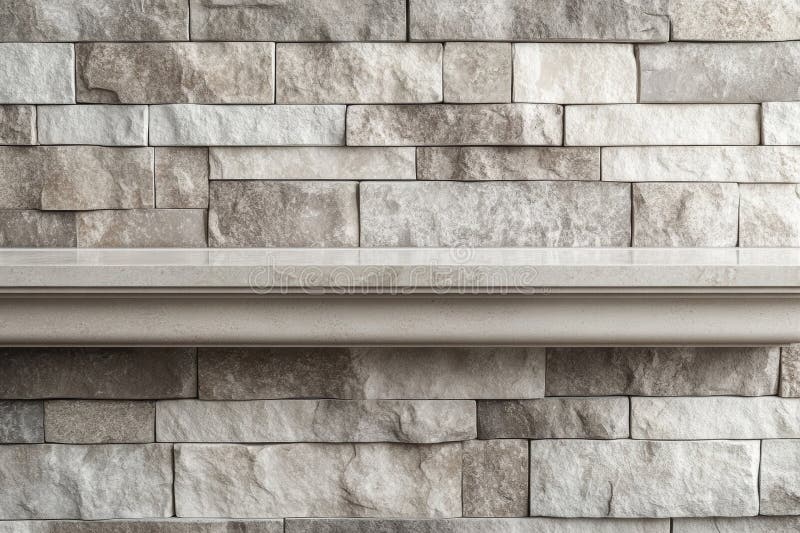 A Stone Wall Features a Sturdy Shelf Displaying Various Objects. Stock ...