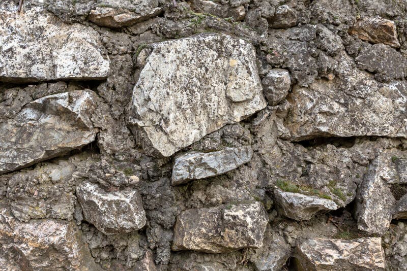 Stone Wall Folded Solid Cobblestone Gray Weathered Background Base ...