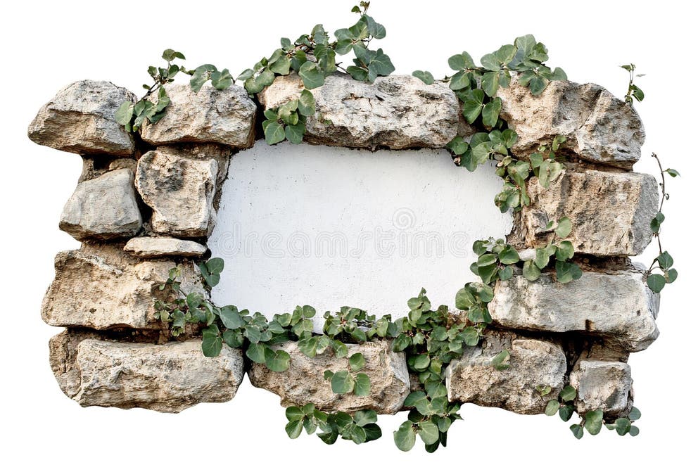 Stone Wall Frame with Vines - Isolated on White Background Stock Image ...