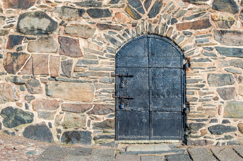 Stone Wall and Gate, Detail of a Medieval Fortification Stock Image ...