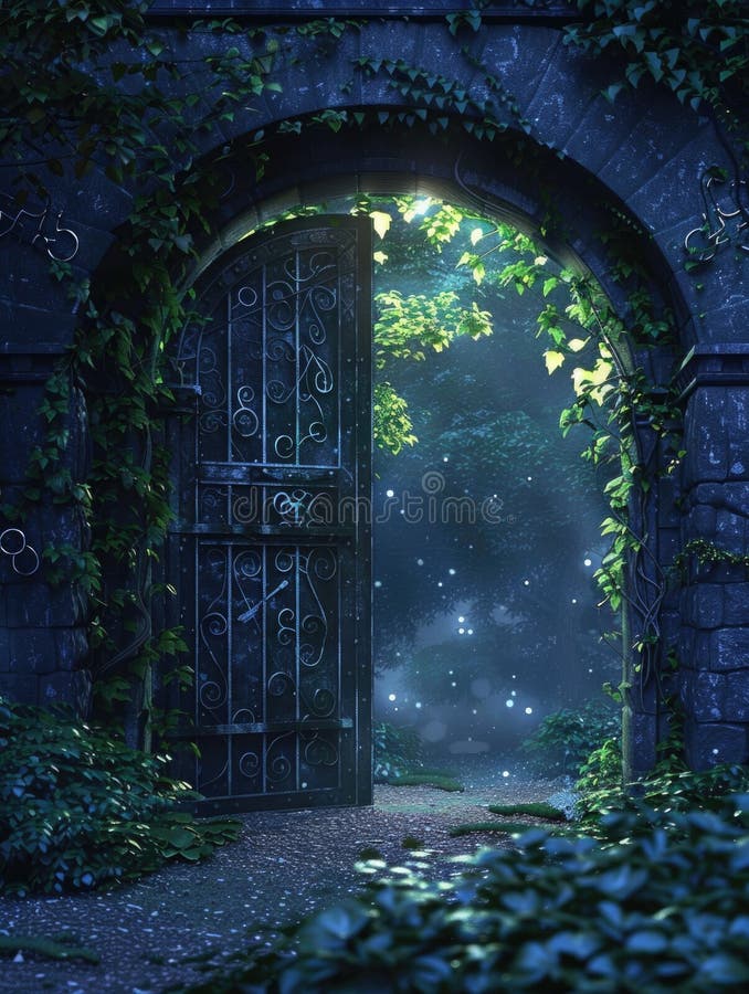 Stone wall gate with ivy stock image. Image of generated - 375182315