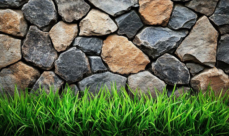 Stone Wall with Grass Border. Exterior Wall Stock Illustration ...