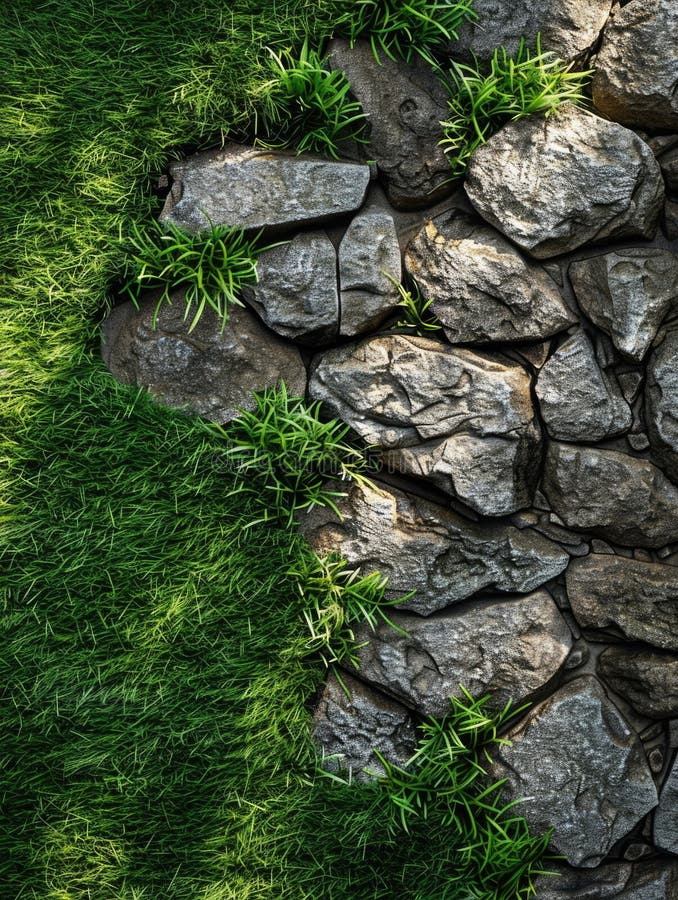 Stone Wall with Grass stock photo. Image of countryside - 375522340