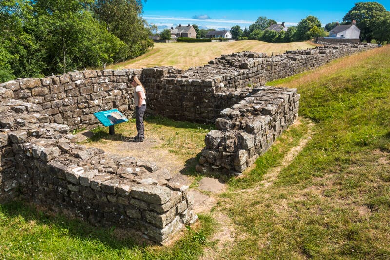 Stone wall Hadrian`s Wall editorial stock photo. Image of historic ...