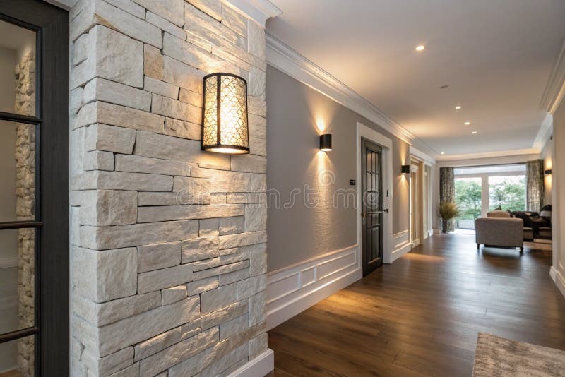 Stone Wall Lamp in Modern Interior Decoration Stock Image - Image of ...