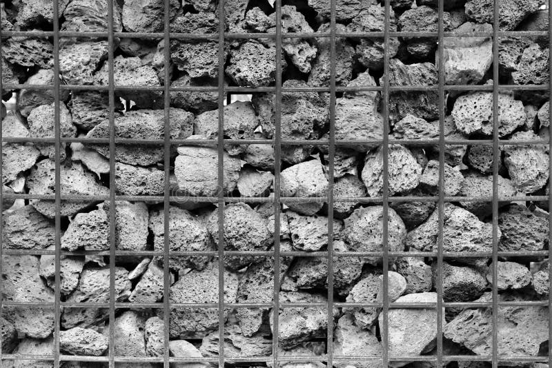 Stone Wall with Large Steel Mesh Stock Photo - Image of block ...
