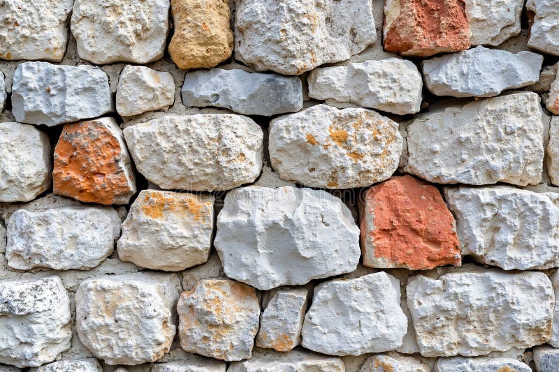 A Stone Wall with Orange and White Stones on it Stock Photo - Image of ...