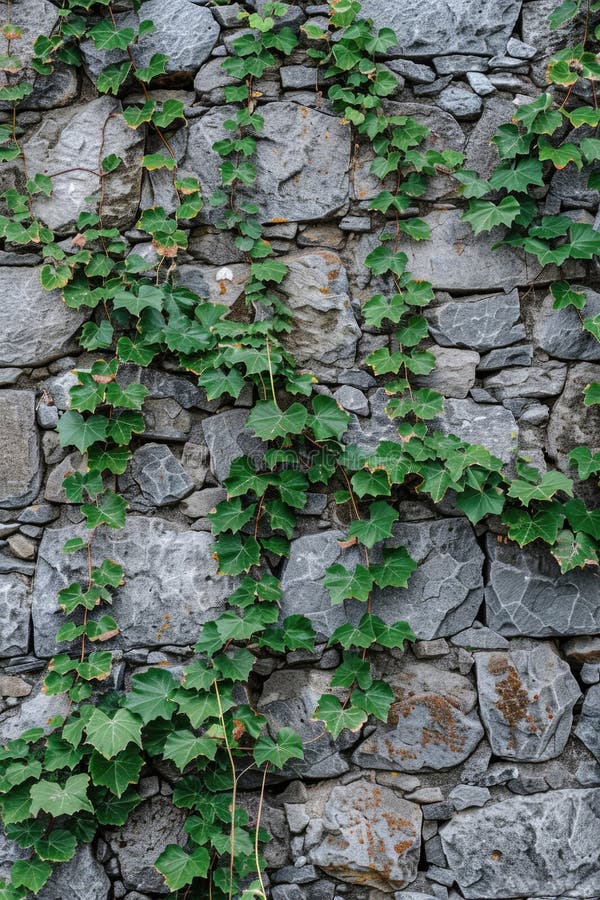A Stone Wall Overgrown with Lush Green Plants and Foliage Stock Photo ...