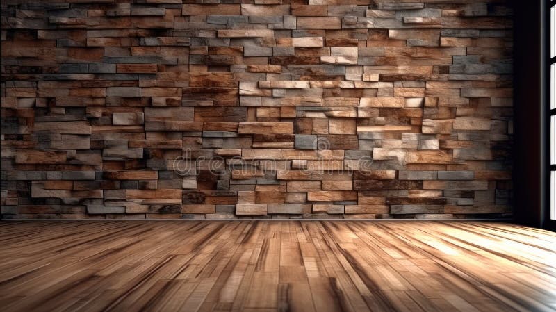 Stone Wall and Parquet Floor, Empty Room Building Stock Illustration ...