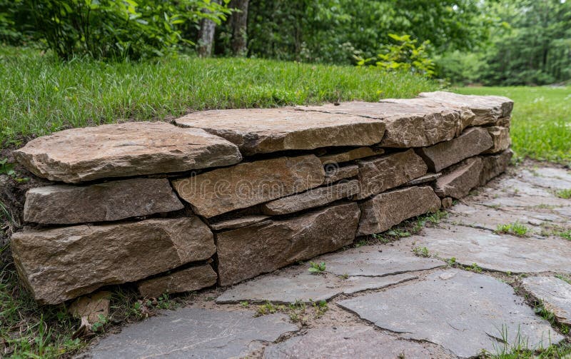 Stone Wall and Pathway in a Garden Stock Illustration - Illustration of ...