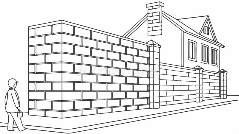 Stone Wall and Person Illustration Boundary Protection Structure ...
