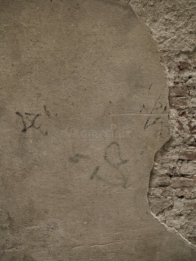 Stone Wall with Plaster and Brick Stock Photo - Image of aging ...
