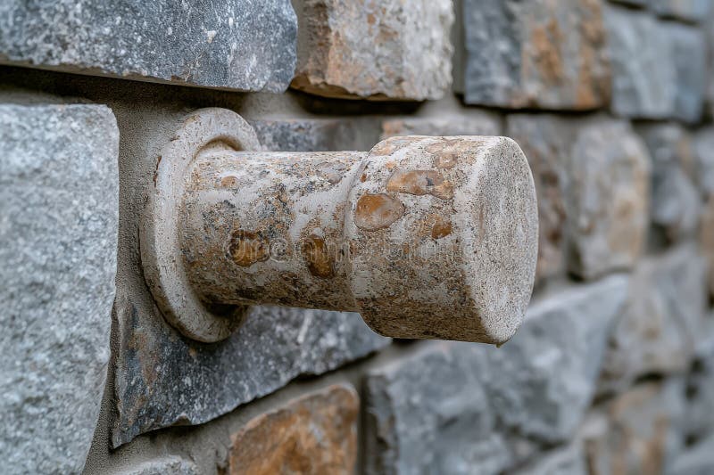 Stone Wall with Protruding Decorative Stone Cylinder. Stock ...