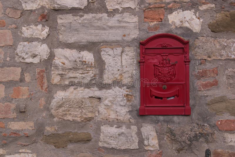 Stone Wall with Red Mailbox Stock Photo - Image of filter, public ...