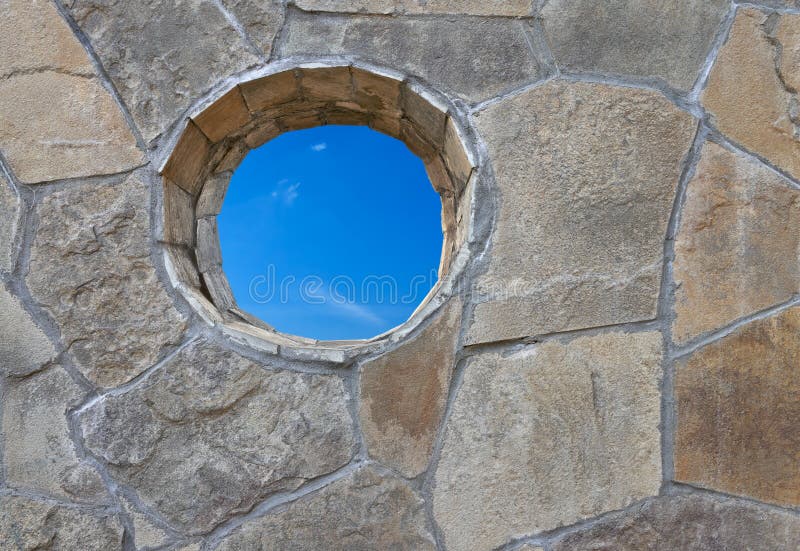Stone wall with round hole stock image. Image of cement - 40606793