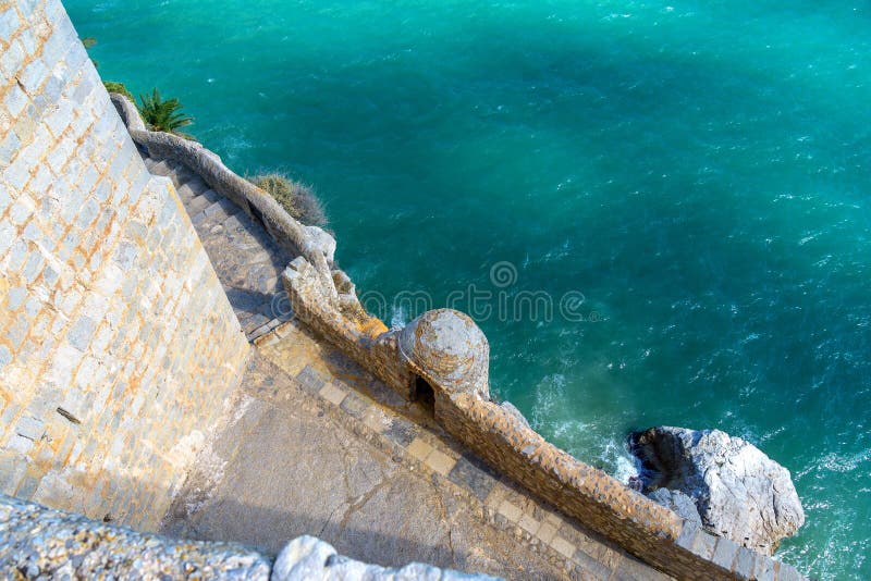 Stone Wall and Sea in Spain Stock Image - Image of culture, landmark ...