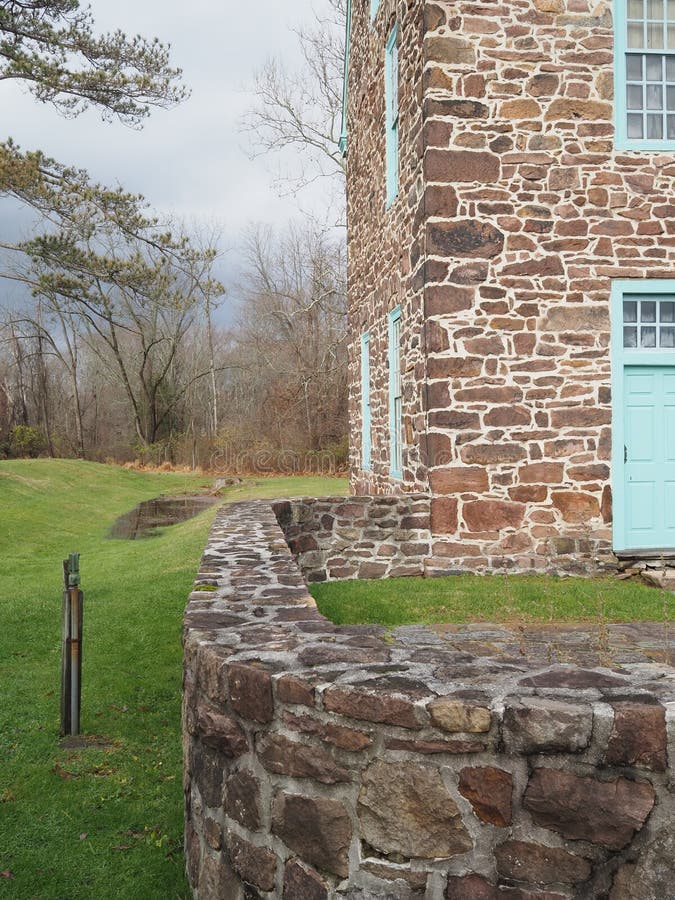 The Stone Wall is at the Side of the House. Stock Photo - Image of trim ...