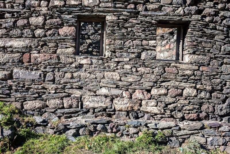 Stone Wall with Some Windows Stock Image - Image of frame, building ...