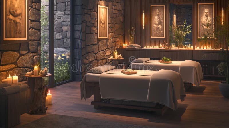 Stone Wall Spa Room with Two Massage Tables Stock Illustration ...