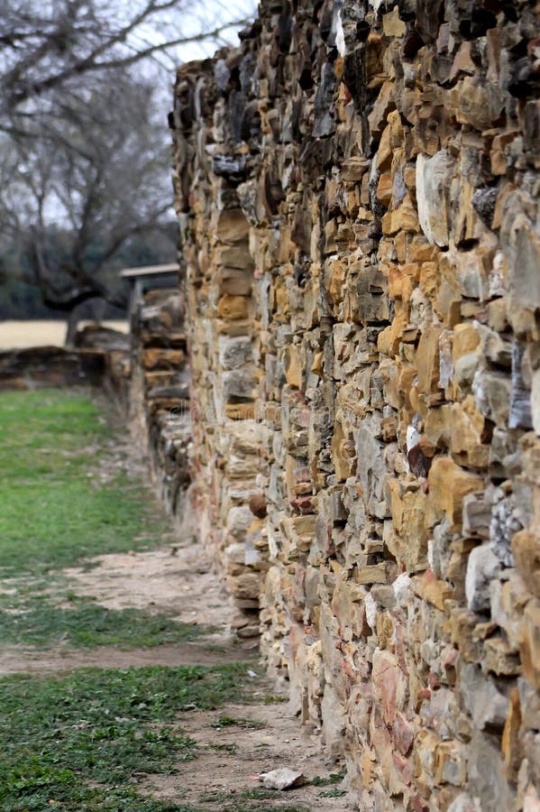 Stone Wall of Spanish Mission Espada Stock Image - Image of rocks ...