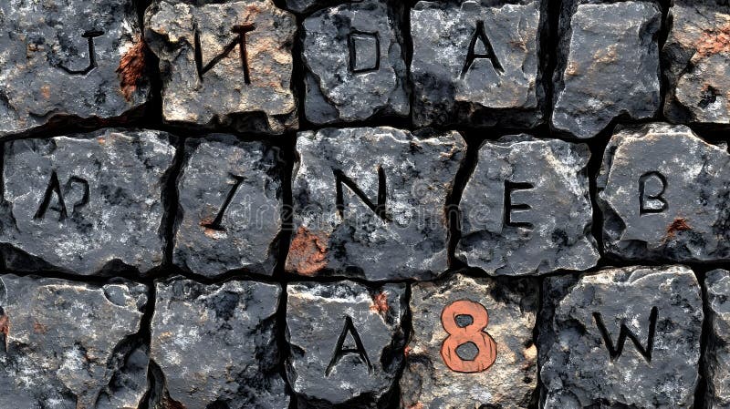 Stone Wall Texture with Engraved Letters and Numbers in Gray and Brown ...