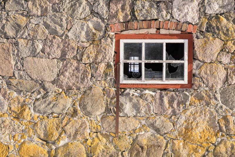 Stone Wall Texture and Windows with Red Frames, Natural Background ...