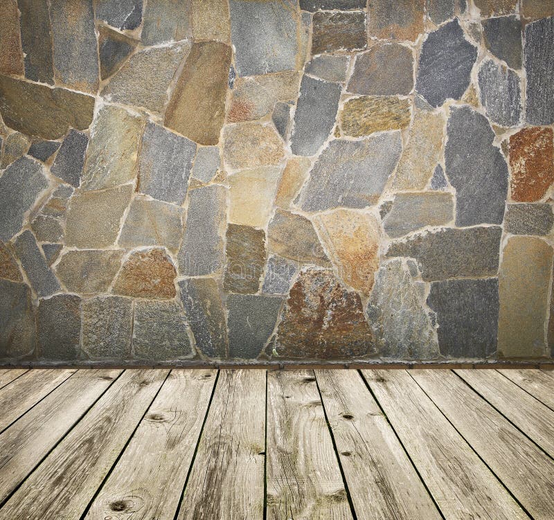Stone Wall and Timber Floor Stock Photo - Image of concepts, blank ...