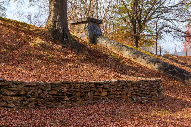 Stone Wall and Tree Trunk in Autumn Park Stock Image - Image of nature ...