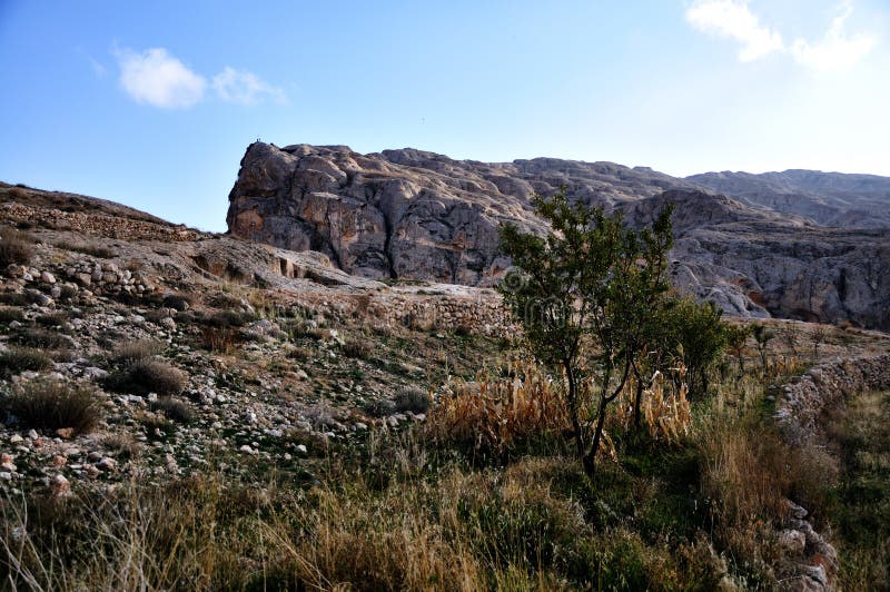 Stone Wall and View at Maaloula Stock Image - Image of blue, maaloula ...
