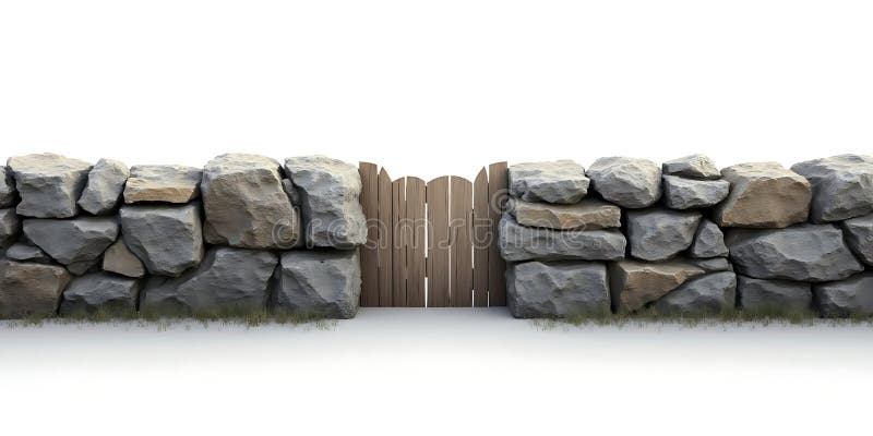 Stone Wall with Wooden Gate 3d Render Image Stock Illustration ...