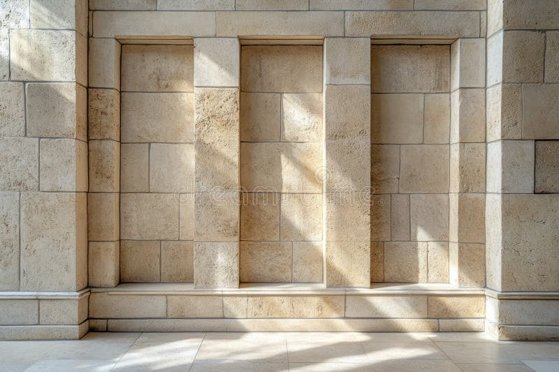 Stone-walled Corridor with Warm Lighting and Bench. Artificial ...