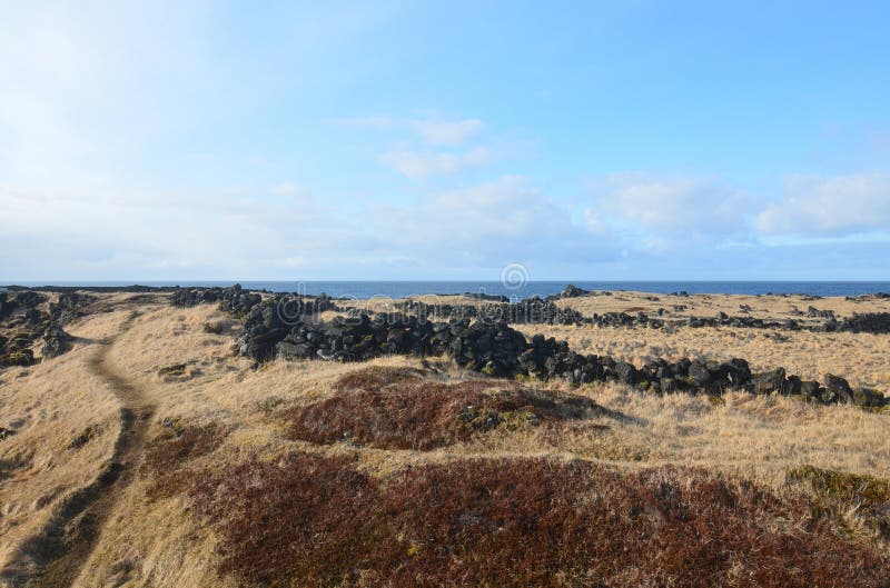 Stone Walls Made of Lava Rock in Iceland Stock Image - Image of grass ...