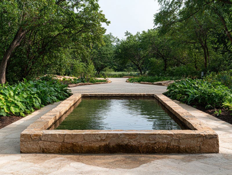Stone Water Feature in a Tranquil Garden Setting Stock Illustration ...