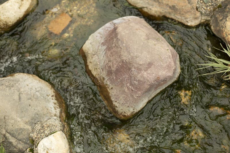Stone in the Water. Stone in the Middle of the Stream Stock Photo ...