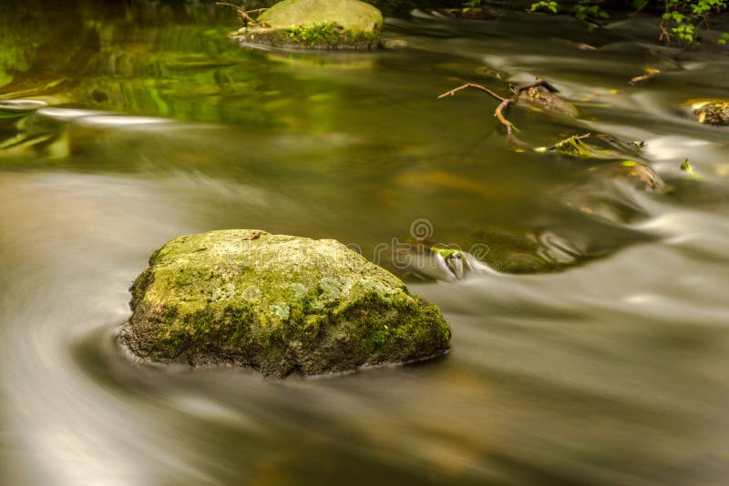 Stone and Water in a Small Brook Stock Photo - Image of water, lush ...