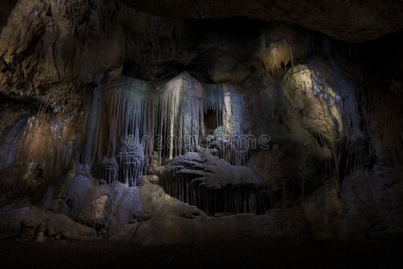 Stone Waterfall of the Dechen Cave Stalactite Cave Stock Image - Image ...