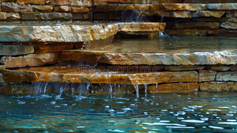 A Stone Waterfall Flowing into a Pool Stock Photo - Image of flow ...