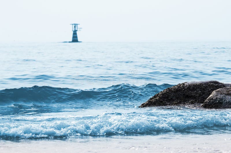 Stone and Wave on the Beach Stock Photo - Image of tropical, rock: 93108732