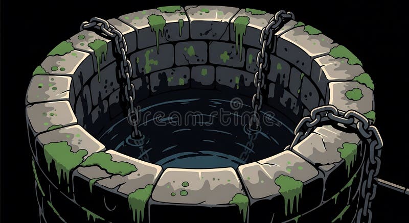 A Stone Well with a Circular Structure Built from Gray Bricks. Green ...