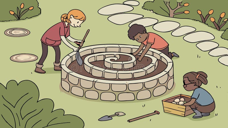 Stone Well Garden Feature, Water Element in Garden Design Vector Design ...