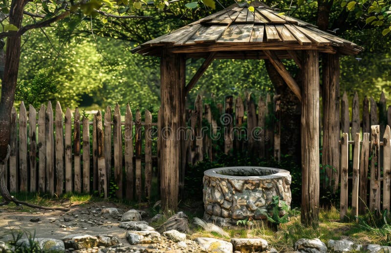 A Stone Well. Wooden Fence Around the Well Stock Image - Image of ...