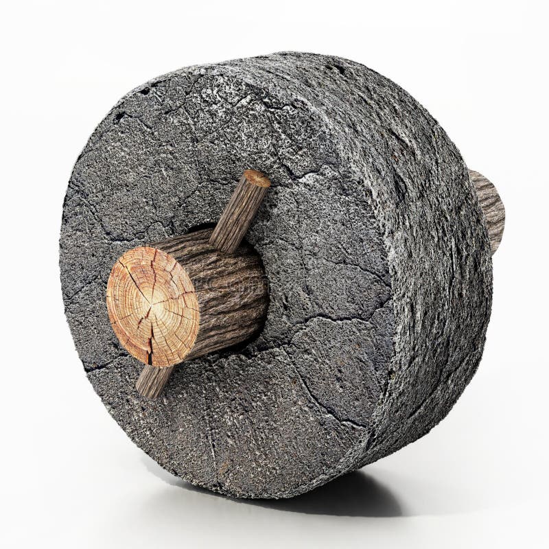 Stone Wheel Isolated on White Background. 3D Illustration Stock ...