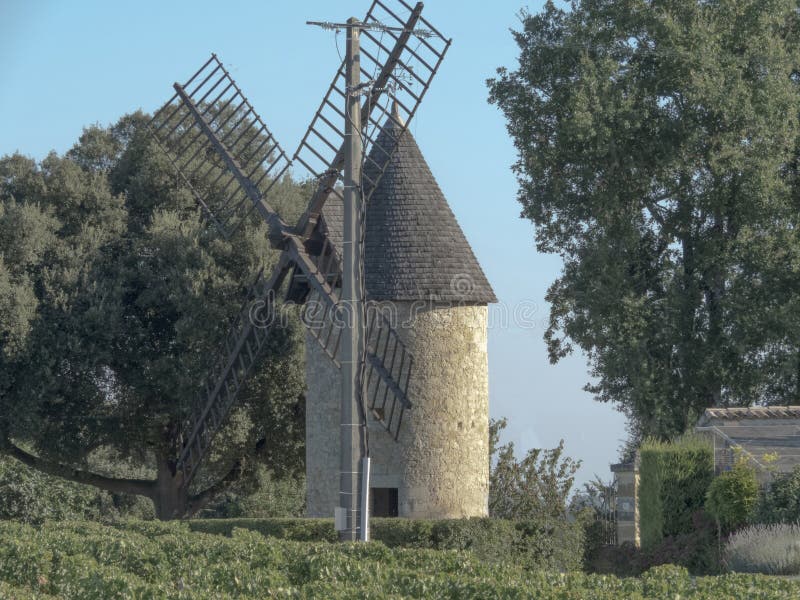 Stone Windmill Building in the Vines in France Stock Photo - Image of ...