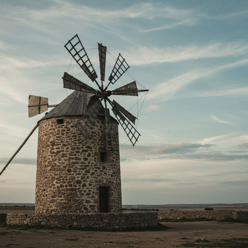 Stone Windmill with a Cylindrical Shape, Located in a Flat Landscape ...