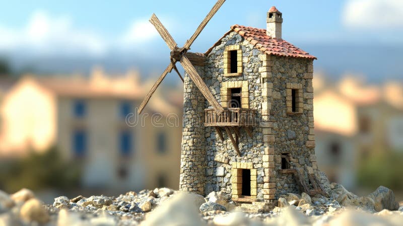 Stone Windmill House Rural Landscape Setting Stock Photos - Free ...