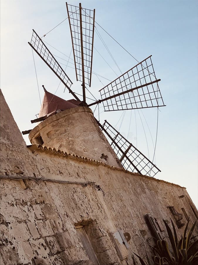 Ancient Windmill in Trapani Salt Pans, Sicily, Italy Editorial Stock ...